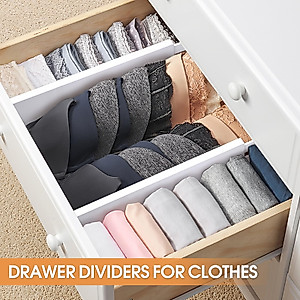Ryqtop Bamboo Drawer Dividers Organizers, Kitchen Drawer Organizer, Adjustable Drawer Divider for Clothes, Kitchen, Dresser, Bedroom, Bathroom and Office, 4-Pack (White, 12-17 IN)