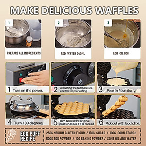 WantJoin Wil Bubble Waffle Maker, Non-stick Coating Hong Kong Egg Waffle Maker Machine, 1500W 110V Electric Cone Maker, Stainless Steel Pancake Maker 180° rotate, 50-250℃/122-482℉ Adjustable