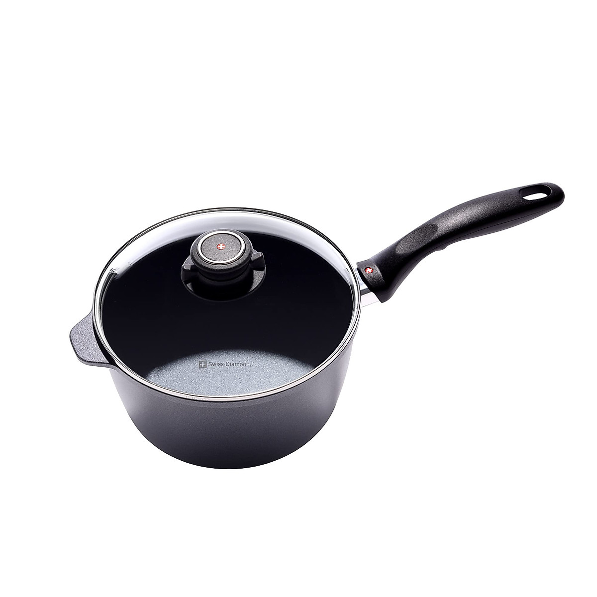 Swiss Diamond 8 Inch, 3.2 Quart Saucepan HD Nonstick Diamond Coated Aluminum Sauce Pan, Includes Lid - Dishwasher and Oven Safe, Grey