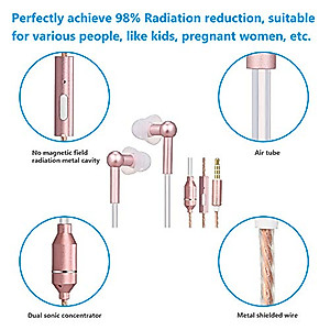 Docooler Air Tube Earbud Headphones Anti-Radiation in-Ear Headset EMF-Free Wired Stereo Earphone with Microphone & Volume Control - Compatible with Smart Devices