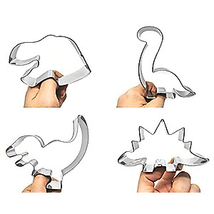 New Dinosaur Cookie Cutter Set-7 Piece-Dinosaur Footprint and Head, Tyrannosaurus(T-Rex), Brontosaurs, Spinosaurus, Triceratops, Pterodactyl, Dinosaurs Baking Mold for Kids Dinosaur Birthday Party
