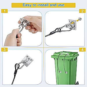 ZWIN 2PCS Trash Can Lid Lock Outdoor for Animals, Metal Garbage Can Lid Lock Strap, Bear Proof Trash Can Strap for Animals, Dogs, Squirrels Etc, Durable Wire Rope Lock Kit for Any Size Trash Can