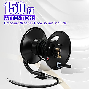 Tool Daily Pressure Washer Hose Reel, 150 FT Heavy Duty Steel Hose Reel for Power Washer, 3/8" Hose Reel Hand Crank, 4000 PSI