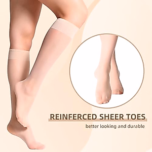 MANZI 12 Pairs Lady's Sheer Knee High Stockings, 12 Pairs Nude