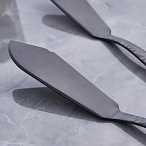 Matte Black Large Serving Utensil Set, FULLYWARE Stainless Steel Large Hostess Serving Set, include Serving Spoon, Slotted Serving Spoon, Serving Fork, Pie Server and Butter Knife, 5-piece