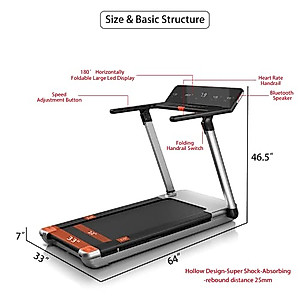 RHYTHM FUN Treadmill Folding Treadmill Desk Treadmill 4.0HP Electric Motorized Treadmill Super Shock-Absorbing Slim Quiet Foldable Treadmill with Large Display/Workout APP for Home Office Gym