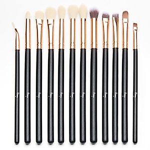 Qivange Synthetic Hairs Eyeshadow Brush Set 12PCS Black Rose Gold Makeup Brush Set for Concealer Eyebrow Eyeliner Eye Shadow Blending