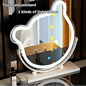 ZGNBSD Vanity Desk - Makeup Vanity with Bluetooth Speaker and Wireless Charging Station, Includes Cute Vanity Mirror and Seat, Vanity with 5 Drawers, Solid Wood, for Her (Grey)