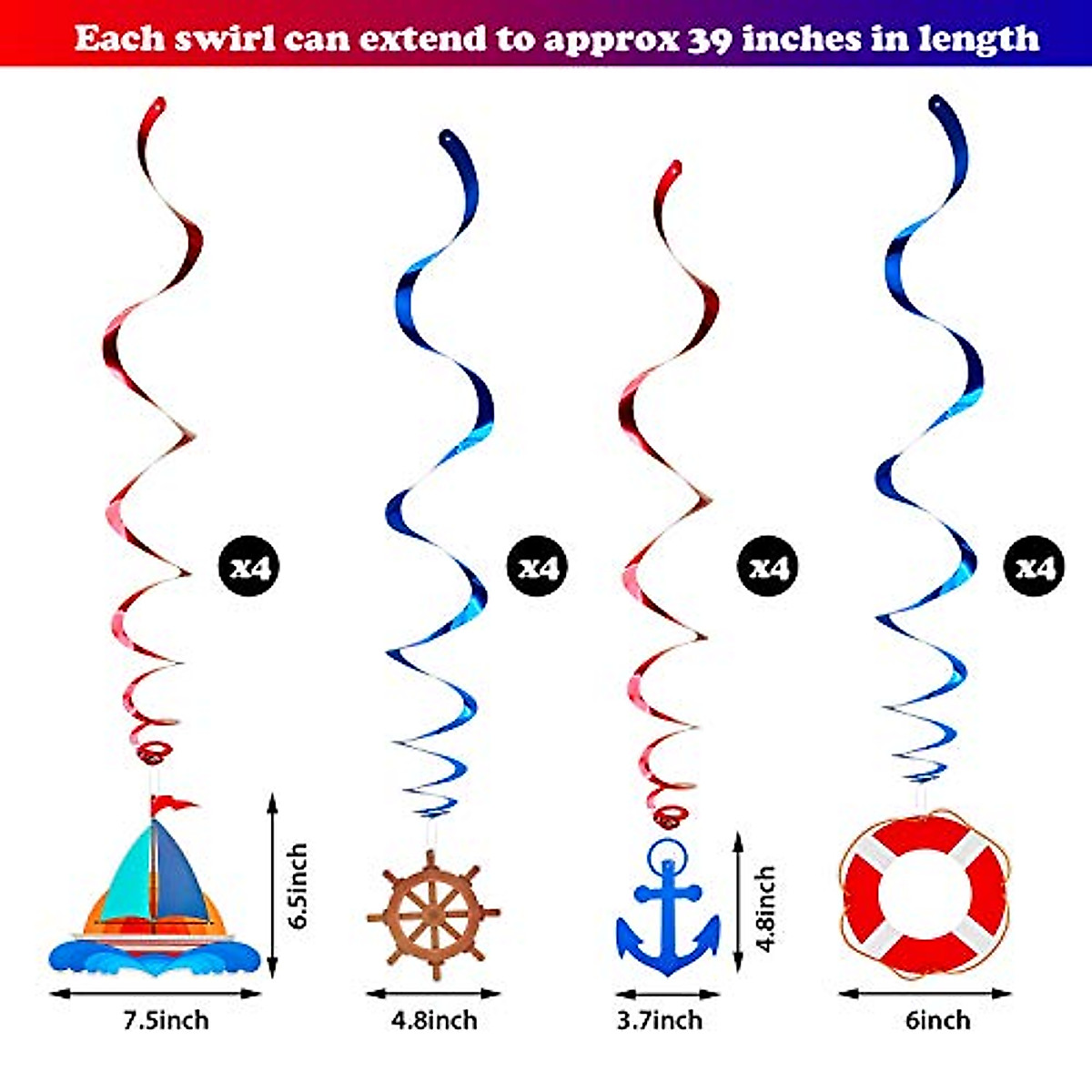 18 Pieces Nautical Birthday Party Decorations, Includes Nautical Garland Nautical Party Themed Hanging Banner and Nautical Hanging Swirl Supplies for First Birthday Boy Party Baby Shower