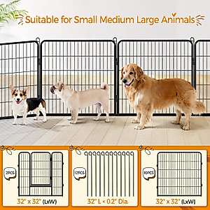 Yaheetech Heavy Duty Extra Wide Dog Playpen, 12 Panels Outdoor Pet Fence for Large/Medium/Small Animals Foldable Puppy Exercise Pen for Garden/Yard/RV/Camping 32 Inch Height x 32 Inch Width