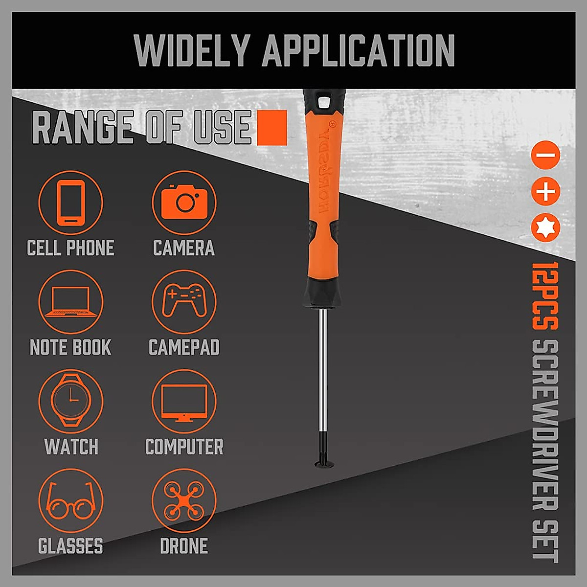 HORUSDY Precision Screwdriver Set | 12-Piece | Phillips | Slotted | Torx Star | Non-Slip Grip | Magnetic Small Screwdriver Set for Computer, Laptop, Eyeglass, Watch, Laptop, Phone