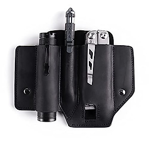 Gentlestache Multitool Sheath for Belt Multitool Pouch Leather Belt Holder for Multitool EDC Pocket Organizer with Clip for Belt and Flashlight Holster Multitool Color Black