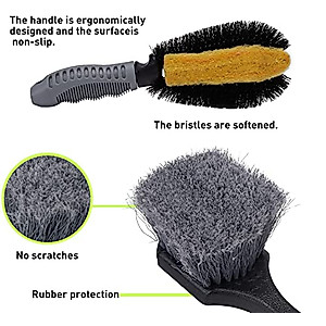 JSCARLIFE Car Wheel & Tire Brush, Wheel Cleaner Brush Kit, Car Care Brush, Deep Scrub Car Wash Brus, Car Washing Brush Multipurpose use for Tire, Motorcycle, Metal Surface