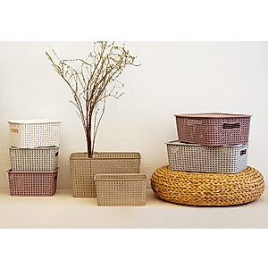 MBKO Plastic Storage Basket - Kitchen Office Pantry Organizer Bins (Large-4PK, White)