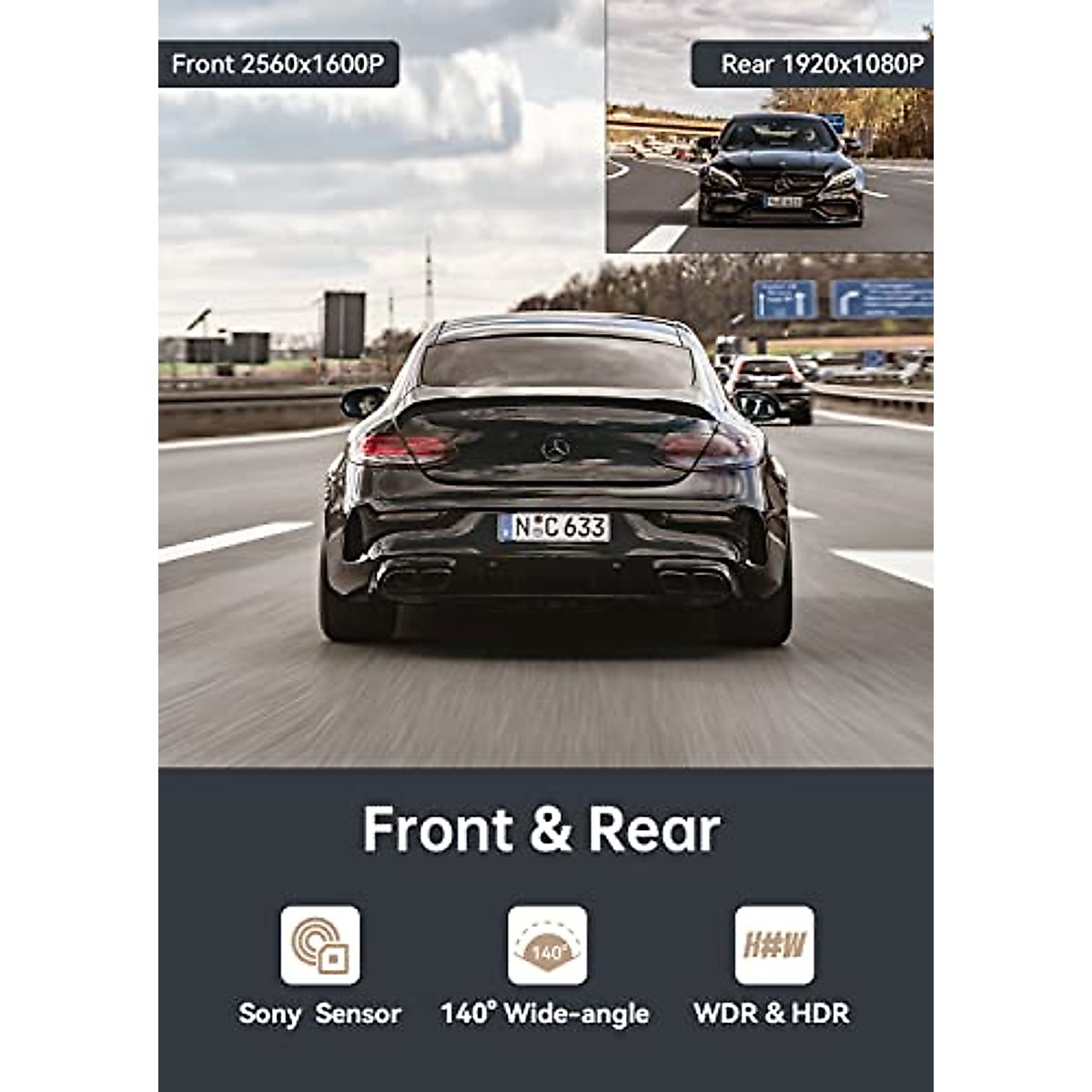 DDPAI Dash Cam Front and Rear, Cam Car Camera with 1600P Front +1080P Rear Built-in WiFi & GPS, 2K Dual Dash Camera for Cars with Night Vision,Parking Monitor, Support 128GB max,N3 Pro