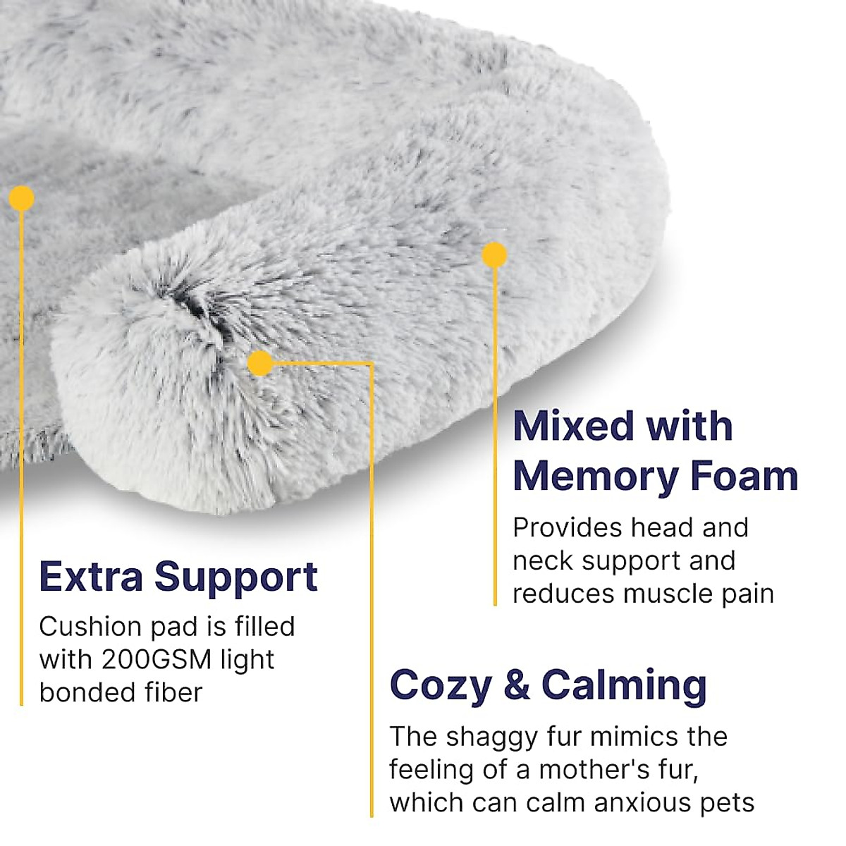 Codi Dog Bed for Couch - Calming Dogs Beds for Medium Pets, Fluffy Plush Cats Mat, Anti Anxiety Pet Mats with Removable Washable Cover Protector for Sofa, Light Grey, 35x31x5 inches