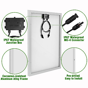 WERCHTAY Solar Panel, 22.8% Monocrystalline Cell High-Efficiency PV Module, 12V Solar Panels for Homes Camping RV Battery Boat Caravan and Other Off-Grid Applications (Solar Panel-509)