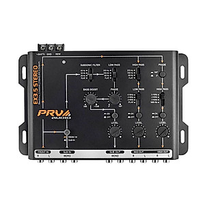 PRV AUDIO Crossover Car Audio EX3.5 Stereo 3 Way or 2 Way Electronic Crossover 9 Volts, 4 in 6 Out RCA Channels Car Sound Processor