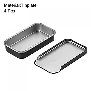 uxcell Metal Tin Box, 4pcs 2.36" x 1.18" x 0.43" Rectangular Empty Tinplate Storage Containers with Sliding Lids, Black