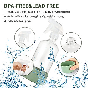 HOMBYS 16 Oz Clear Glass Spray Bottles with Silicone Sleeve,Empty Boston Bottle Spray Bottle with Adjustable Nozzle,Refillable Container for Cleaning, Essential Oils, Hair, Plants