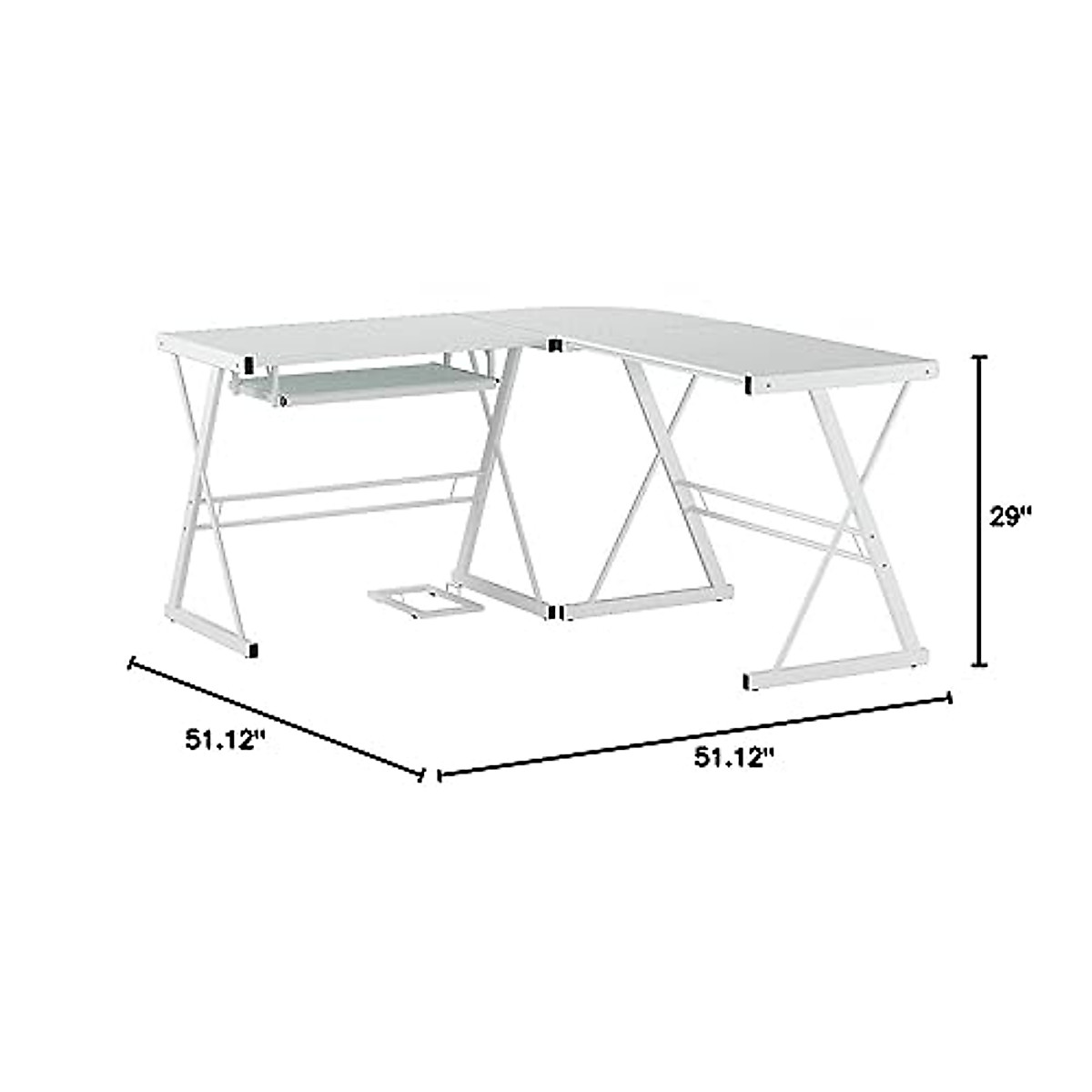 Walker Edison Ellis Modern Glass Top L Shaped Corner Gaming Desk with Computer Keyboard Tray, 51 Inch, White