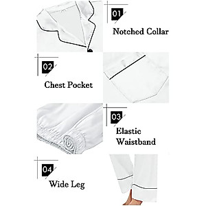 SWOMOG Womens Satin Pajamas Long Sleeve Sleepwear Silk Soft Button Down Loungewear Pjs Set S-XXL White Small