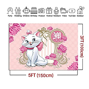 Cartoon Aristocats Marie Cat Party Theme Photography Backdrops 5x3ft Children Kids Princess Girl Birthday Party Photo Pink Flowers Backdrops Newborn Baby Shower Portrait Shoot Props