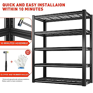 REIBII 40" W Garage Shelving 2000LBS Heavy Duty Storage Shelves 5 Tier Metal Shelves for Storage Rack Garage Shelf Shelving Units and Storage Shelves Pantry Industrial Shelves, 72" Hx40''Wx17.8''D