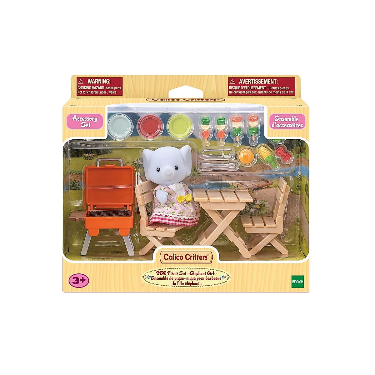 Calico Critters Bubblebrook Elephant Girl's BBQ Picnic Set, Dollhouse Playset with Figure and Accessories