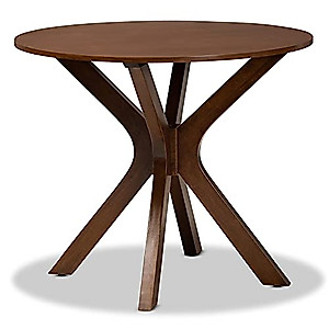 BOWERY HILL Mahogany Walnut Brown Finished 35-Inch-Wide Round Wood Dining Table