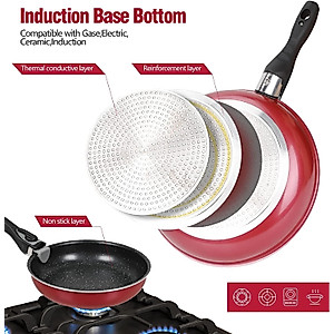 Motase 6pcs Pots and Pans Set, Nonstick Cookware Set Detachable Handle, Induction Kitchen Cookware Sets Non Stick with Removable Handle, RV Cookware Set, Oven Safe, Red
