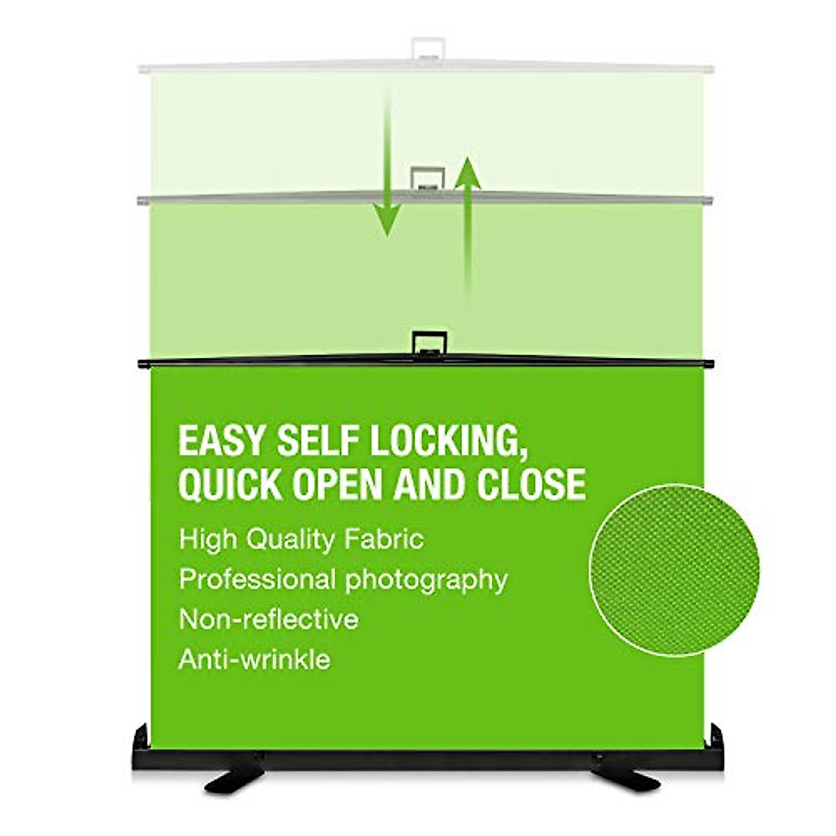 Upgrade Green Screen Size 61.1x72.5” Upgrade Version Collapsible Chromakey Panel Base Frame All in One Portable Design Punch-Free Set Up Easy Lock for Photo Live Game Tiktok Video (148x190cm)