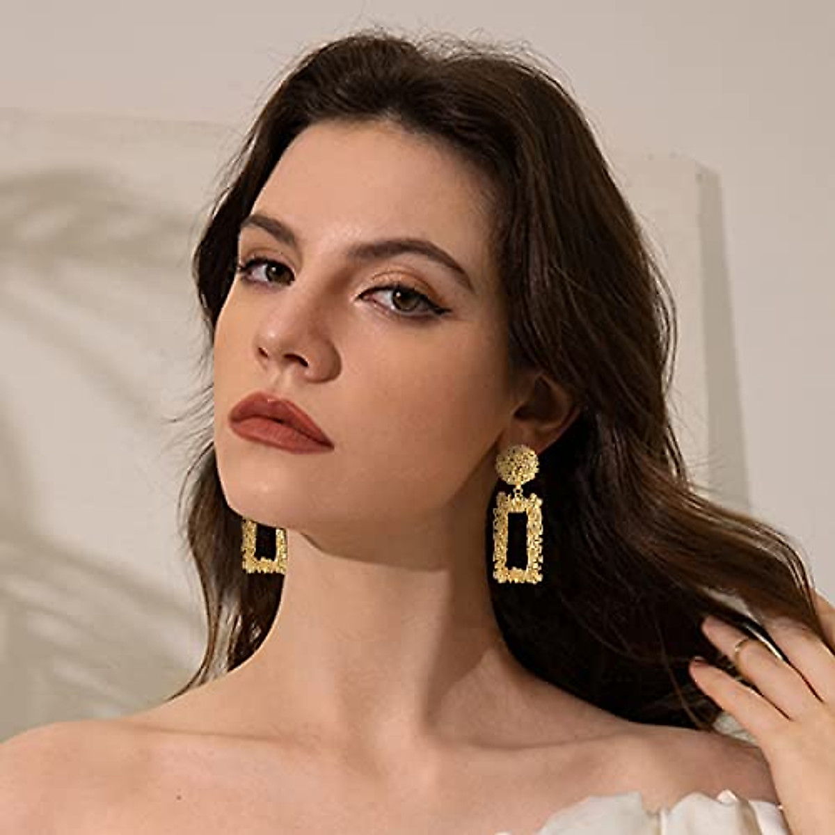 HAIAISO 9Pairs Clip on Drop Earrings for Women Statement Rattan Resin Acrylic Tassel Drop Dangle Earrings Lightweight Geometric Hoop Non Piercing Fashion Earrings-style