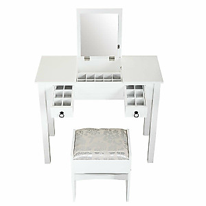 ESRW Vanity Set Makeup Dressing Table w/Stool Quir Vanity Desk Makeup Vanity Side Tables Bedroom Vanity Table Portable Desk Vanity Set