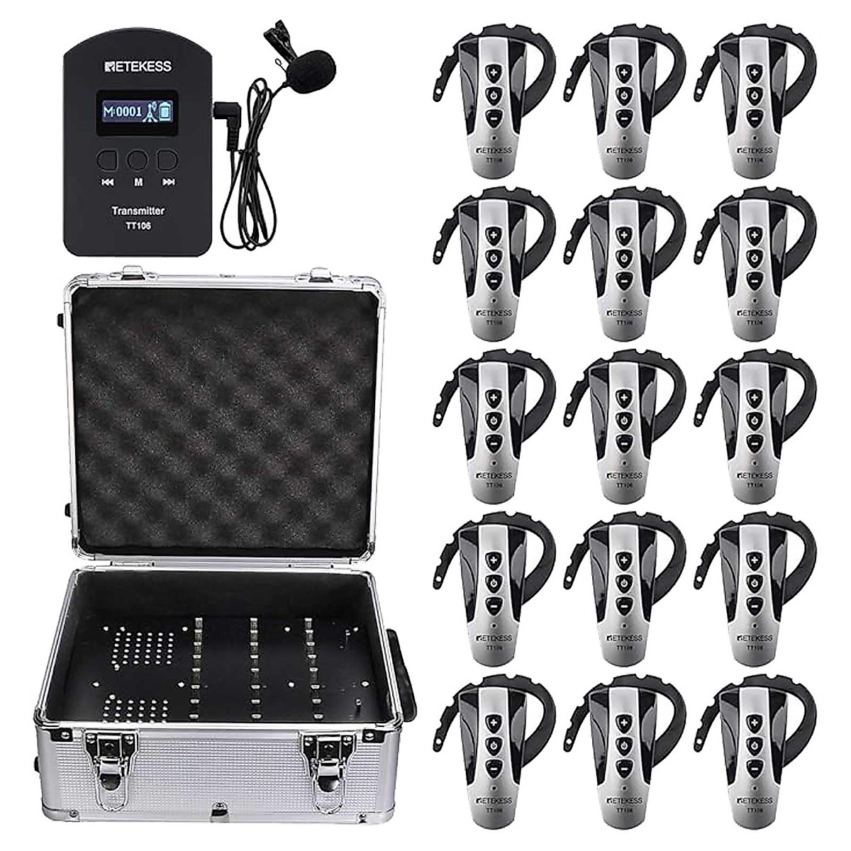 Retekess TT106 Church Translation System, Portable Wireless Tour Guide System, Easy to Clean, Clear Sound Quality, Interpretation System for Churches,Factory (Case of 1 Transmitter and 15 Receivers)