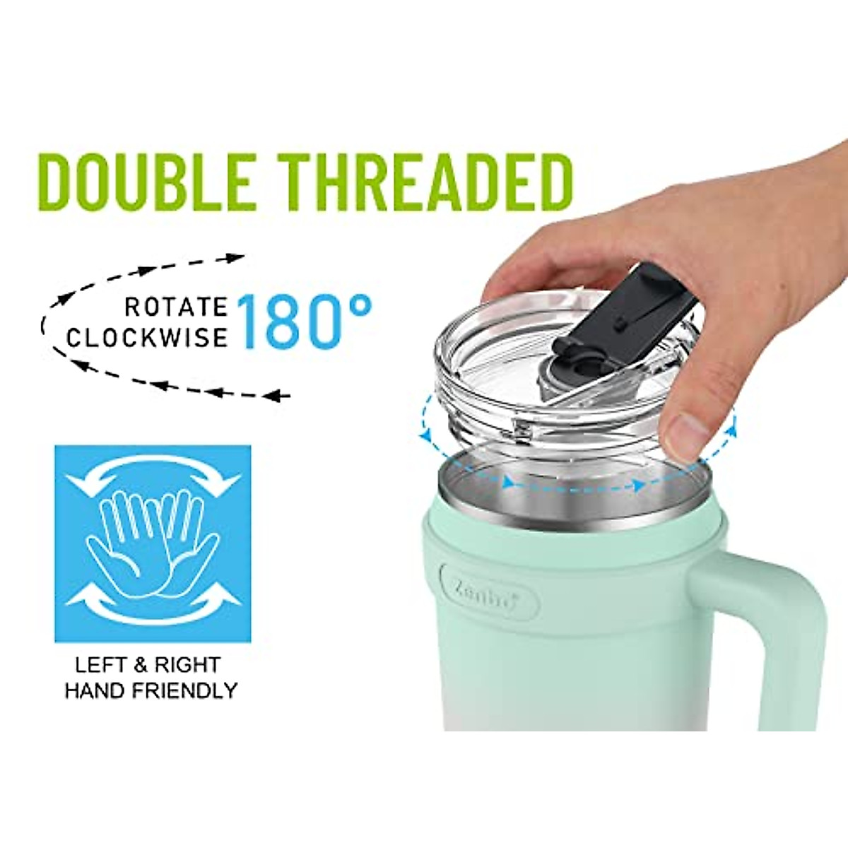 Zenbo 40 oz Tumbler With Handle, Screw on Lid and Straw|Stainless Steel Insulated Tumbler, Keeps Drinks Cold up to 34 Hours, Fit in Car Cup Holder, Dishwasher Safe and BPA Free