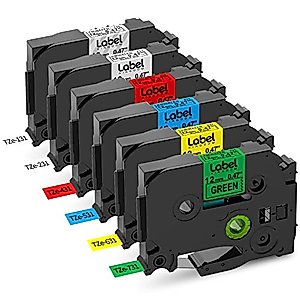 PT-D220 PTH100 PTD210 PTD600 Compatible Brother Label Maker Tape 12mm 0.47 Inch Laminated Replacement for Brother P-Touch TZe Tape TZe-231 TZe-131 TZe-431 TZe-531 TZe-631 TZe-731, 6-Pack