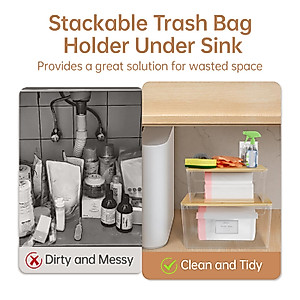 COAZEX 2 Pack Trash Bag Holder Under Sink Stackable, Plastic Garbage Bag Dispenser with Lid, Trash Bag Storage Dispenser Roll Holder for Kitchen, Pantry, Laundry Room Organization