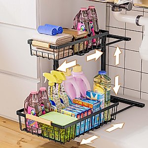 Dihmpor Under Sink Organizer and Storage, Slide Out Under Cabinet Storage Pull Out Sink Shelf Cabinet Storage Shelves, Undersink Organizers for Kitchen Bathroom Cabinet
