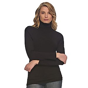 Felina Long Sleeve Cotton Modal Ladies Turtleneck (Black, X-Large) - Base Layer Women Cold Weather Turtleneck - Soft Womens Turtleneck - Layering Cotton Turtleneck for Women