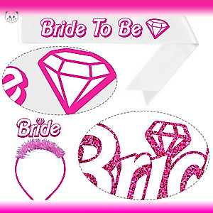 KARAQY Hot Pink Bachelorette Party Decorations, Hot Pink Glitter Bride Headband and Bride to Be Sash for Bridal Shower Wedding Girls Night Party Favor Supplies