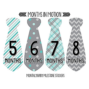 Months In Motion Monthly Baby Tie Stickers - Boy Month Milestone Necktie Sticker - Onesie Month Sticker - Infant Photo Prop for First Year - Shower Gift - Newborn Keepsakes