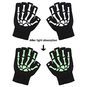 Cooraby Halloween Skeleton Gloves Glow in The Dark Knitted Mechanic Gloves