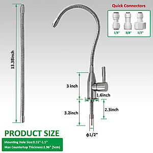 Drinking Water Faucet with Flexible Gooseneck, 360 Degree Rotatable Water Filter Faucet, Kitchen Bar Sink Faucet Lead-Free Cold Water Faucet - Brushed Finish Stainless Steel