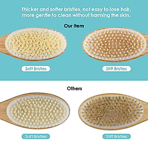 VIS'V Shower Brush, Long Handle Wooden Shower Back Brush with Soft and Stiff Bristles Dual Sided Non Slip Back Scrubber Bath Body Exfoliator Brush for Wet or Dry Brushing with Sticky Hook