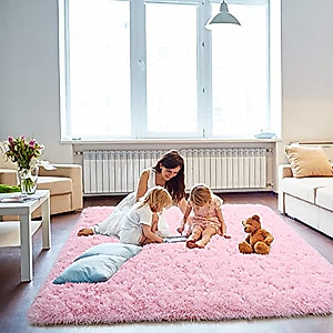 Zareas Pink Area Rug for Girls Bedroom, 4x6 Feet Fluffy Rug for Living Room, Shaggy Throw Rug for Kids Room Nursery Room, Super Soft Indoor Modern Plush Rug Dorm Rug Furry Carpet Cute Home Decor