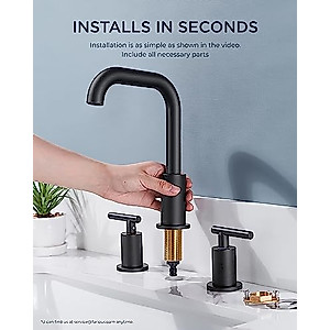 Two Handle Black Bathroom Faucet 3 Hole, FORIOUS Matte Black Faucet Bathroom with Metal Drain, Three Hole Faucet for Bathroom Sink Black, 8 inch Widespread Bathroom Faucet Black, Black Vanity Faucet