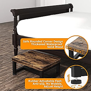 Wooden Step Stools for Adults Kids with Non-Slip Rubber Feet, Heavy Duty Stepping Stools with 500-LBS Capacity for Bedroom Kitchen Bathroom, Bed Steps for High Beds, Easy to Assemble, Rustic Brown