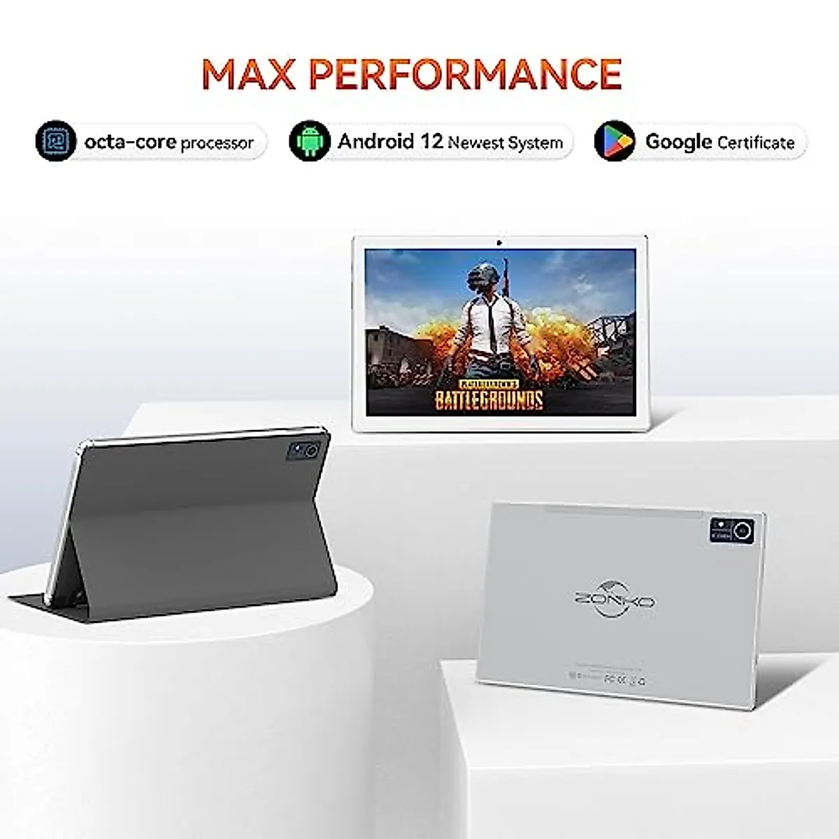 【2023 Newest Tablet】Android 12 Tablet with Keyboard, 16(8+8)GB RAM 128GB ROM 1TB Expand Tablets 10 inch, 2.4G/5G WiFi Tablet Android, Octa-Core 1920 * 1200 IPS Display 13MP Camera, 7000mAh GPS, Silver