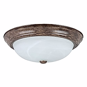 Sunlite 046078 15-Inch Traditional Dome Ceiling Light, Classic Decorative Flush Mount Fixture, with Alabaster Glass Shade, UL Listed, for Bedrooms, Hallways & Bathrooms, Distressed Brown Finish